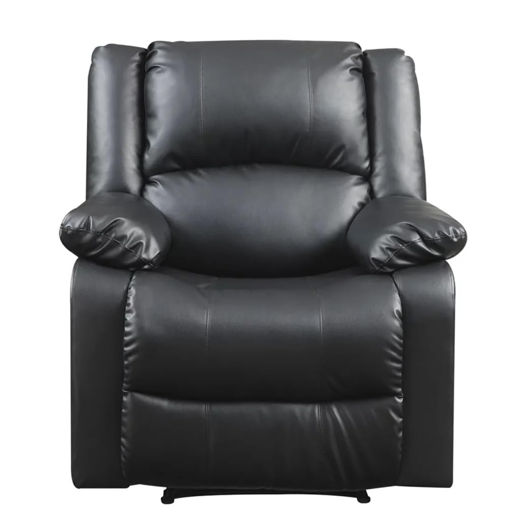 BHVXW Standard Manual Recliner, Black Faux Leather Small Space Recliner Upholstered