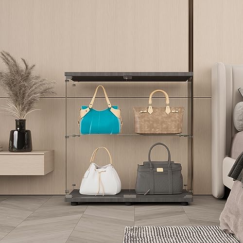 Fetuero Two-Door Glass Display Cabinet 2 Shelves with Door, Floor Standing Curio Bookshelf for Living Room Bedroom Office, 35.35” x 31.69”x 14.37”, Black