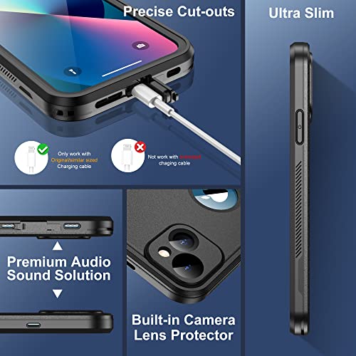 SPIDERCASE [Real 360 Designed for iPhone 13 Case Waterproof, Built-in 9H Tempered Glass Screen Protector [Dustproof] [12FT Military Dropproof][Full-Body Shockproof][IP68 Underwater] Case-Black