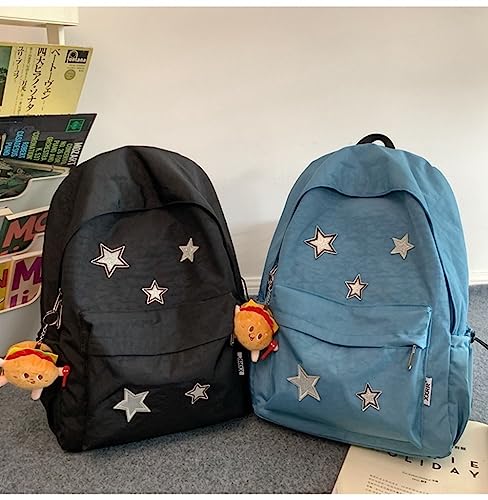 JHTPSLR Vintage Aesthetic Backpack Preppy Backpack Patches Stars Retro Stars Backpack Dark Academia Aesthetic Backpack (Black)