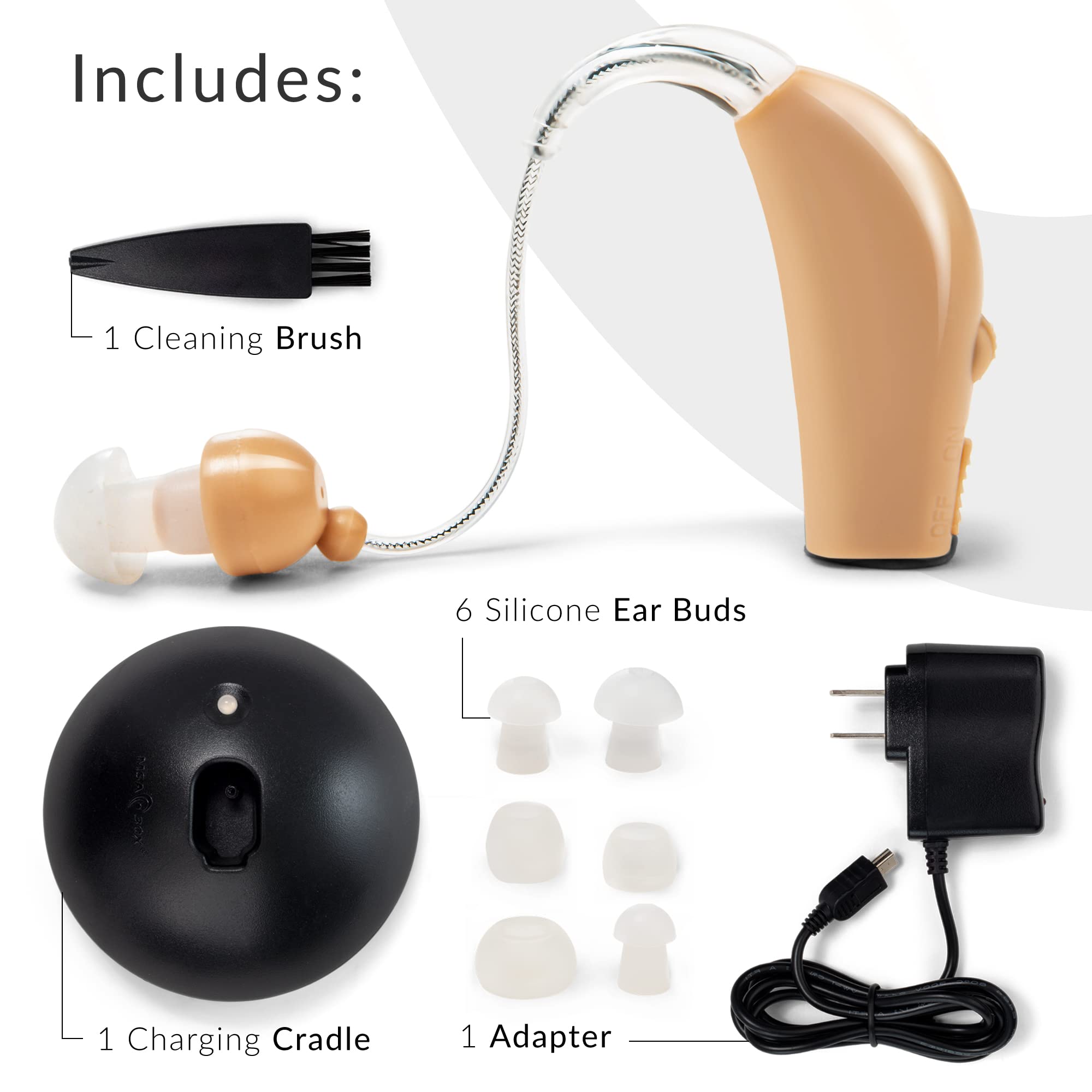 MSA 30X Sound Amplifier BTE PSAD | 30X Amplification | Recharging Station, 6 Silicone Tips & 1 Cleaning Brush | Unisex | Right or Left Ear | Pack of 1