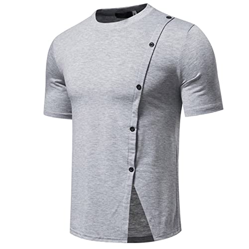 Muscularfit Summer Button Up Shirts for Men Casual Stylish Short Sleeve Round Neck Henley Tshirt Regular Fit Sport Polo Shirt