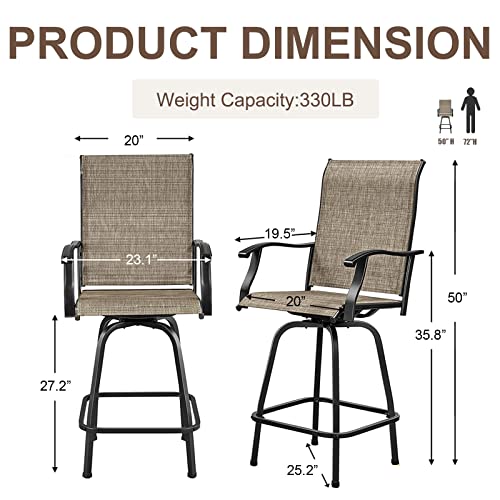 GOOGIC Patio Swivel Bar Stools , Outdoor High Back Swivel Bar Chair Set of 2 with All Weather Steel Frame for Backyard, Lawn,Poolside and Balcony