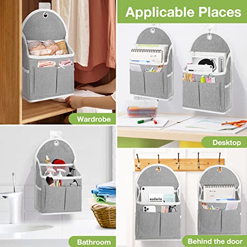 Ndeno 2 Pack Wall Hanging Organizer Bag with Pockets Fabric Storage Bag Basket Caddy Waterproof Over the Door Pouch Closet Shelves with Hook for Kitchen,Bedroom, Bathroom (Grey+Grey)
