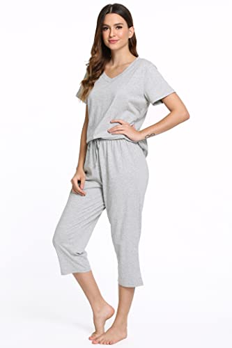 Latuza Women's Cotton Pajamas Set Tops and Capri Pants Sleepwear XL Light Gray