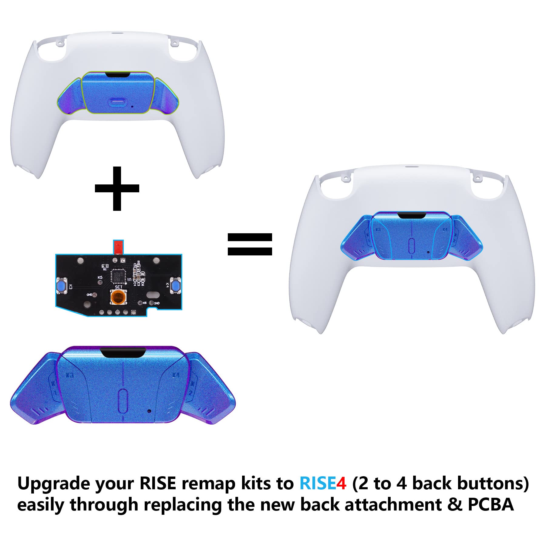 Turn RISE to RISE4 Kit β Redesigned Chameleon Purple Blue K1 K2 K3 K4 Back Buttons & Remap PCB Board for PS5 Controller eXtremeRate RISE & RISE4 Remap kit - Controller & Other Accessories NOT Included
