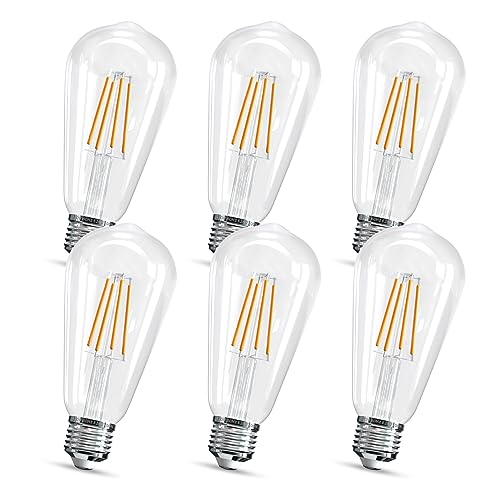 Jensense Edison Bulb E26 LED Bulb 40 Watt Equivalent Dimmable Light Bulbs Soft Warm White 2700K 4W 450 Lumens 90Ra LED Filament Clear Glass, 6 Pack