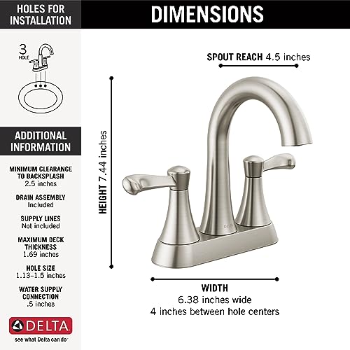 Delta Faucet Esato Centerset Bathroom Faucet Brushed Nickel, Bathroom Sink Faucet, Drain Assembly Included, SpotShield Brushed Nickel 25897LF-SP