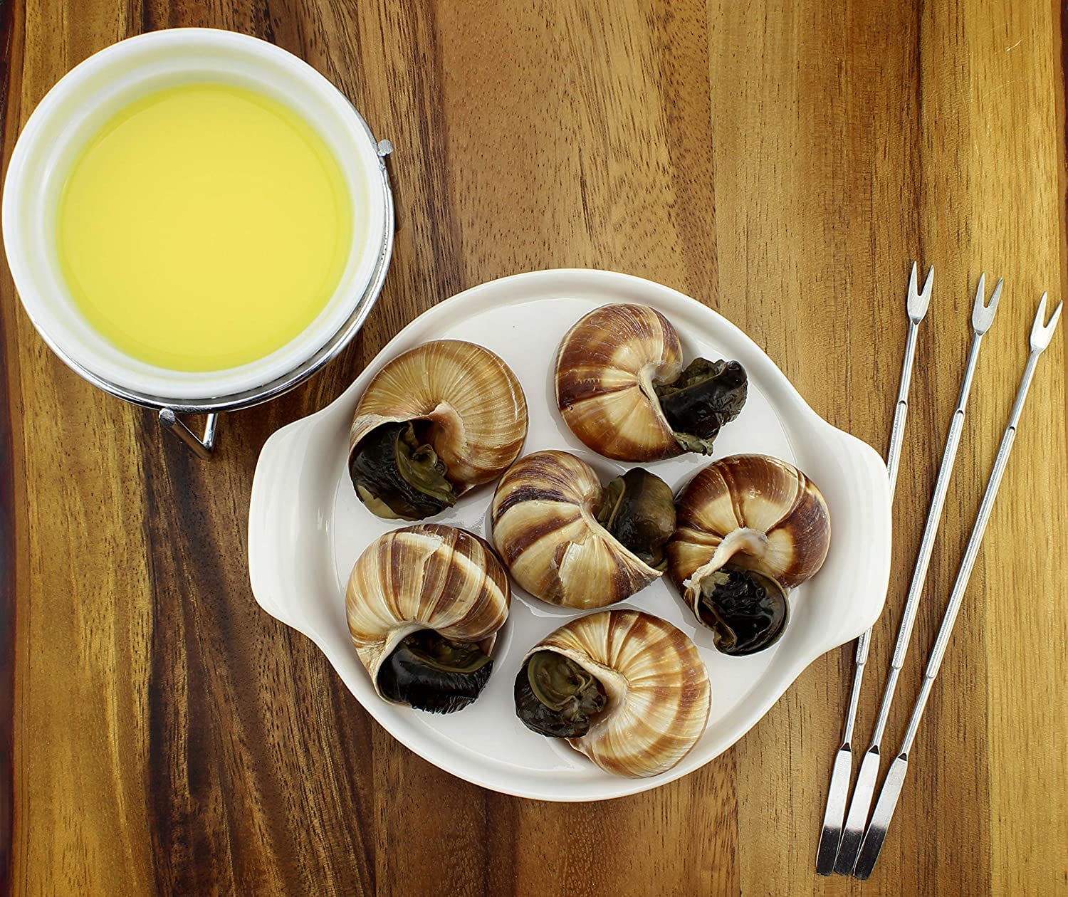 Cornucopia White Ceramic Escargot Plates (2-Pack), 6.5-Inch Footed Dishes, Oven Safe