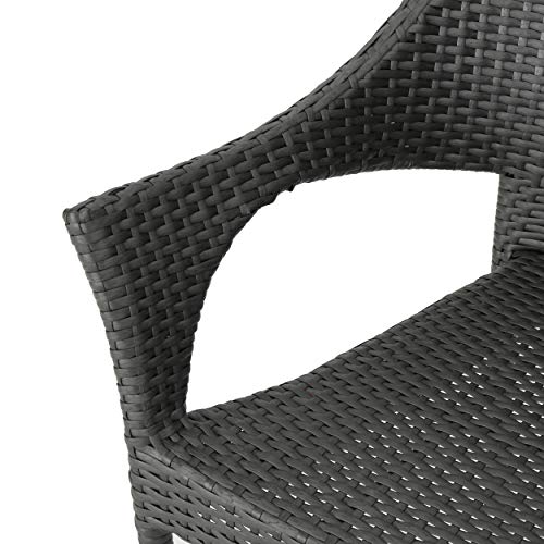 Christopher Knight Home Pierce Outdoor Wicker Stacking Chair Chat Set, 3-Pcs Set, Grey