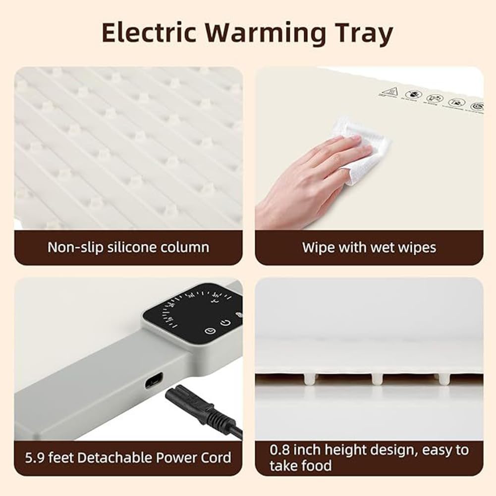 Food Warming Mat, 5 Level Adjustable Temperature, Silicone Heating Mat for Food, Auto-Off Timer, Flat 26 x 15 inch (Blue)