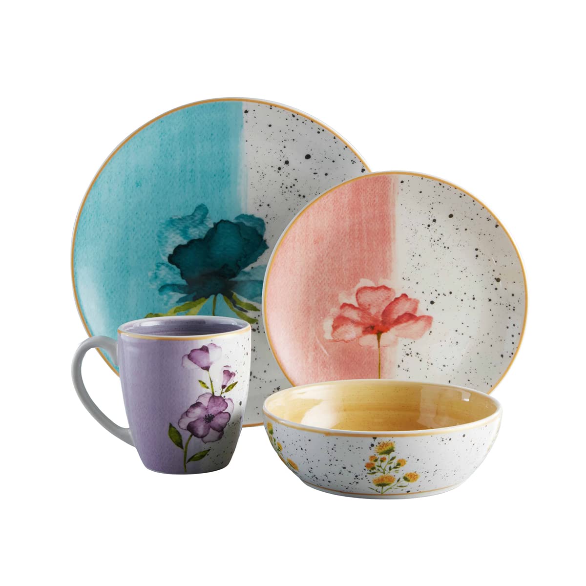 Corona Dinnerware Set 16-pieces Earthenware | Armonia | Hand-Painted | Set de Vajilla 4 puestos | 16 piezas | Ceramica | Artisan Decor