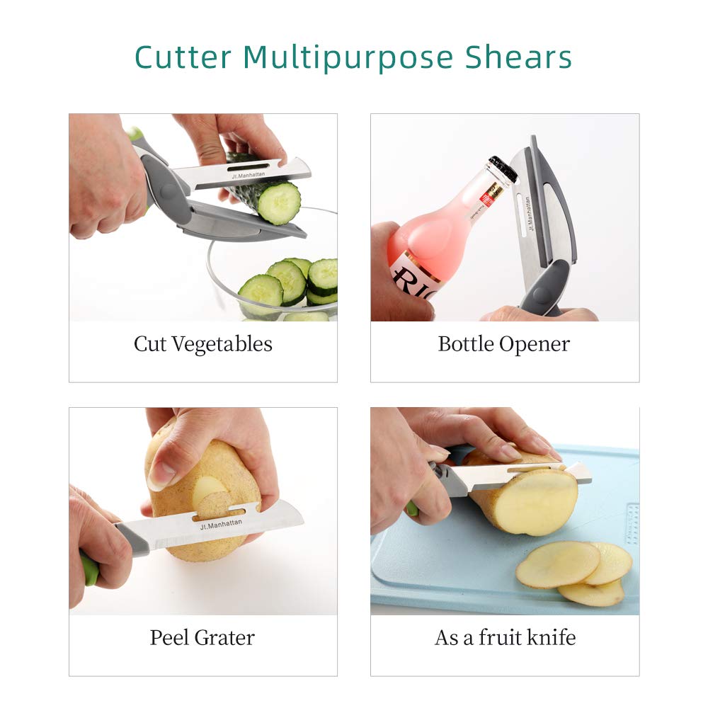 Clever Food Choppers Smart Cutter Slicer Kitchen Shears with Built-in Cutting Board for Picnics & Kitchen Vegetables and Food (Green)