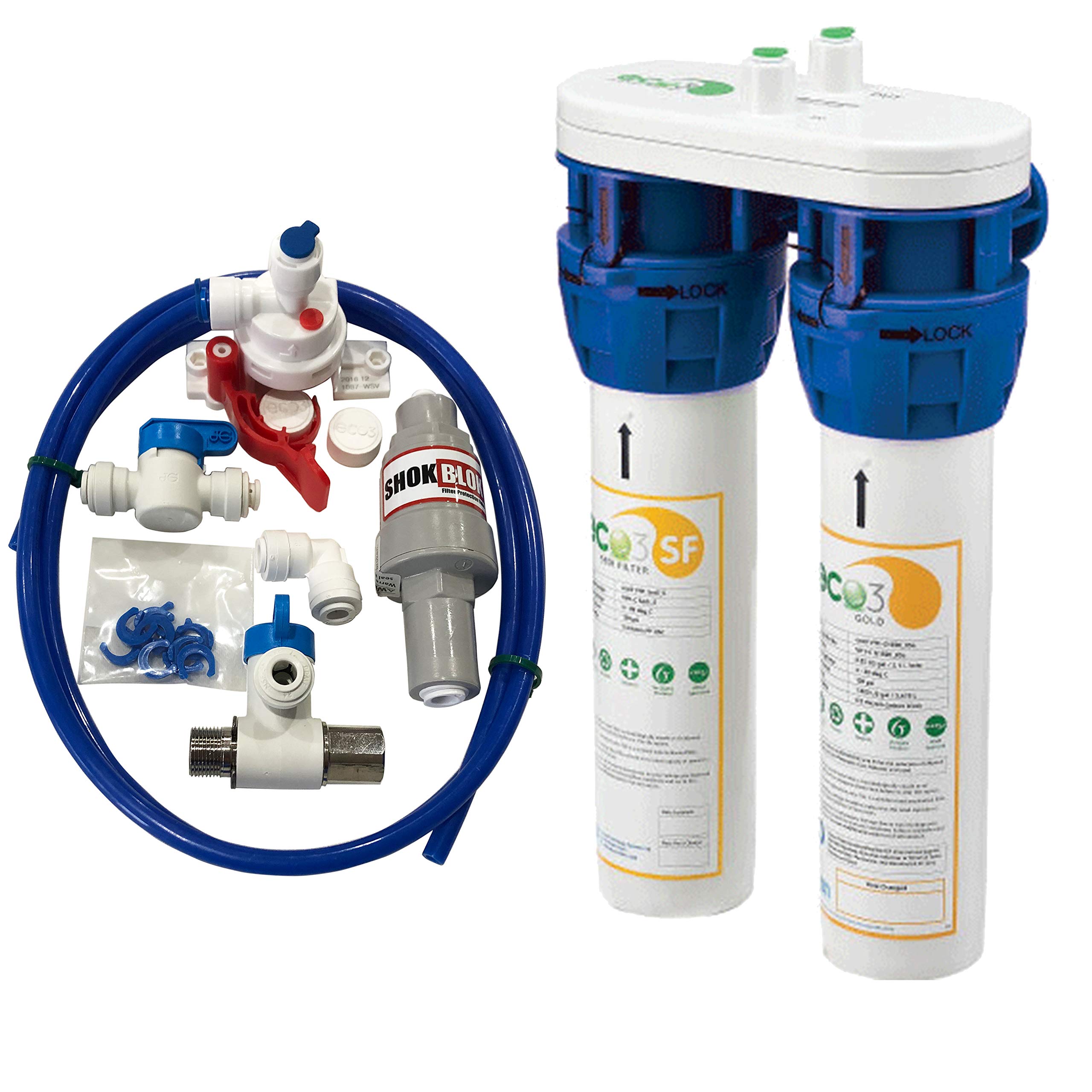 eco3 1,500 Gallon Dual Water Filter System with Lead Reduction! Includes pre-Sediment Filter for Heavy silt or Sediment Build-up Conditions with Professional Water Filtration Installation Kit!