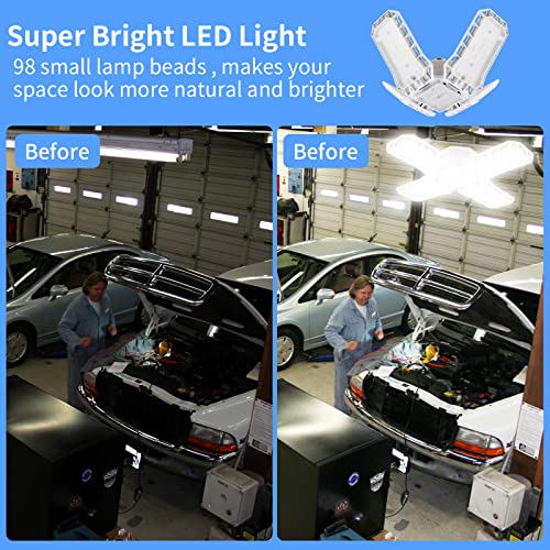 Mutois LED Garage Light, 2-Pack Garage Lights Ceiling LED Shop Light 100W Deformable Garage Lights Bulb E26/E27 6500K LED Garage Lighting, Garage Lights for Garage Workshop Basement Warehouse Barn