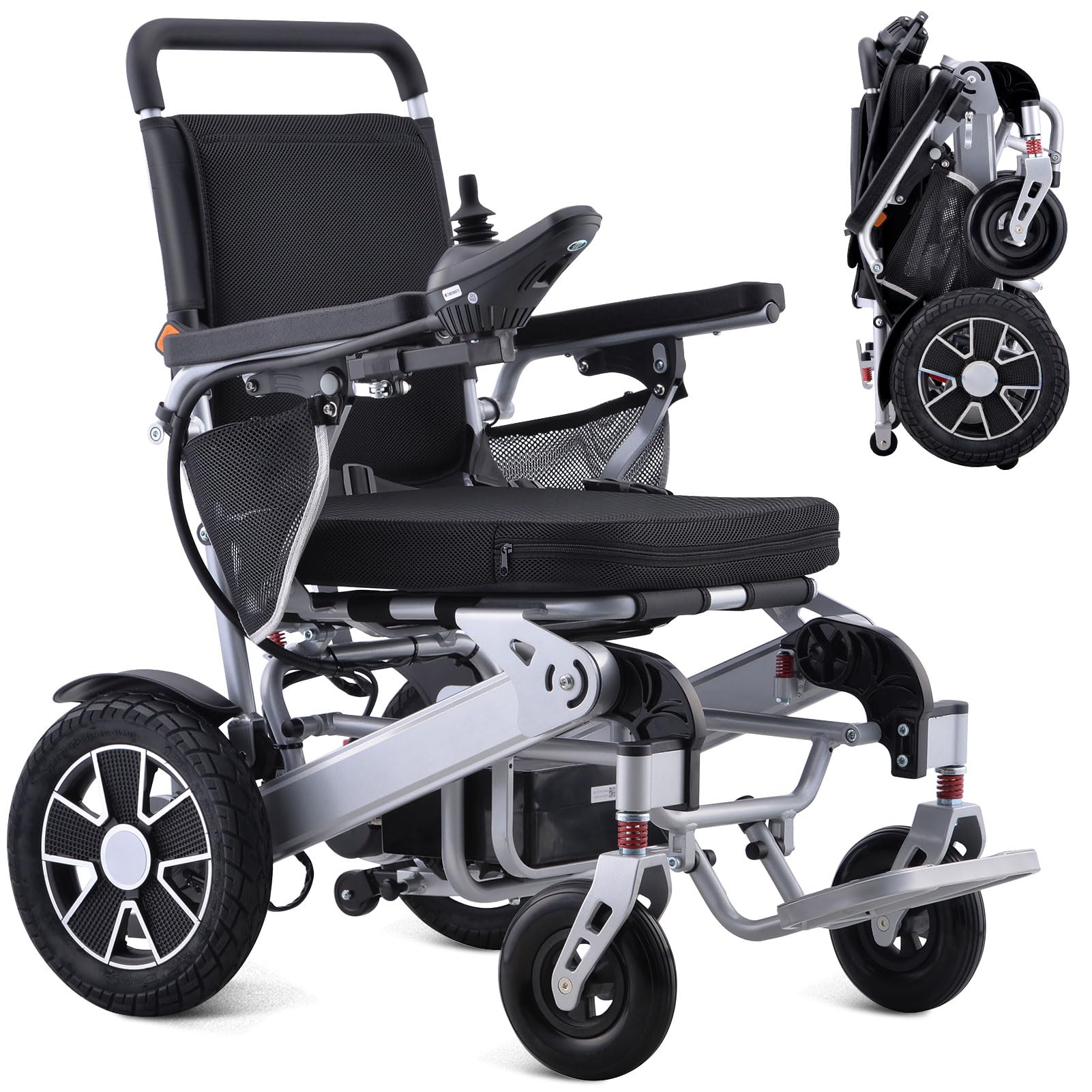 Electric Wheelchair 2024 New Update Folding Power Mobility Wheelchair Weight 64 lbs with 12" Solid Rear Tires More Stable