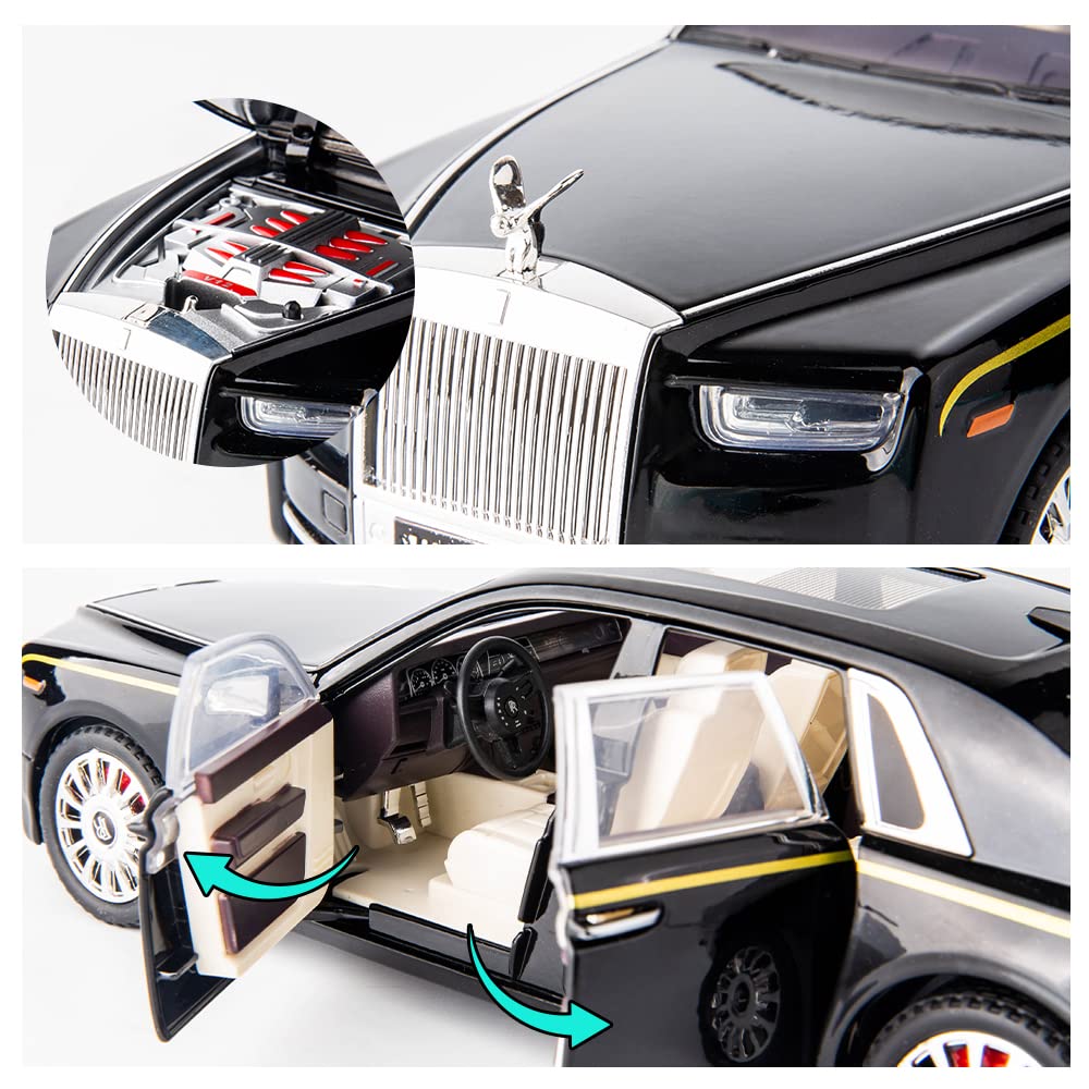 WAKAKAC 1/20 Phantom Model Car Alloy Diecast Collectible Pull Back Toy Car Classic Double Door Model Vehicle Logo Can Be Folded(Black)