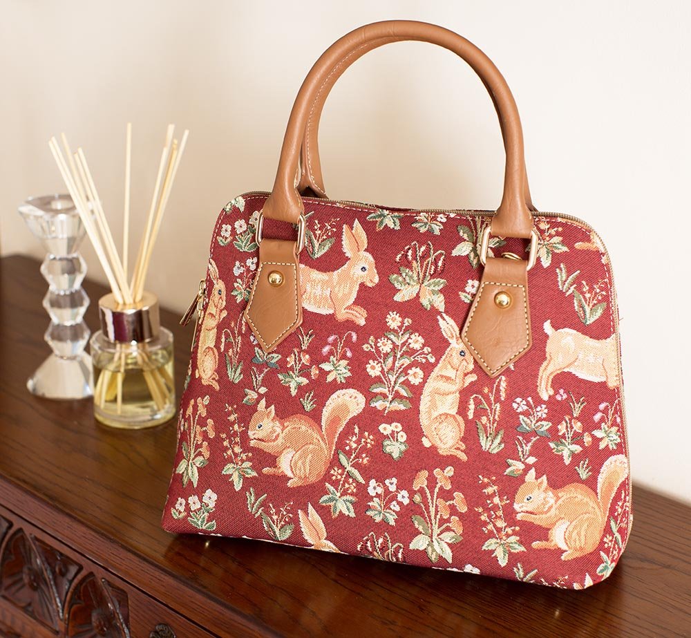 Signare Tapestry Hand Shoulder Bag Cross Body Purses Handbag Satchel Bag for Women In Mille Fleur Rabbit Squirrel |CONV-FORRD