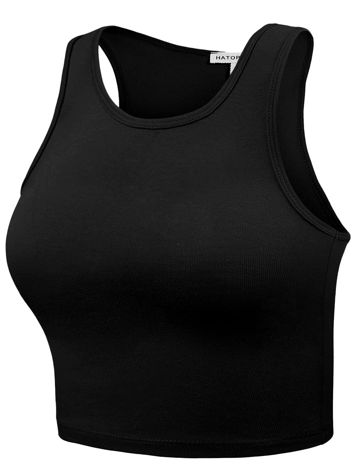 Camisole Crop Tank Top Sexy High Crew Boat Neck Slim Classic Knit Fit Black M