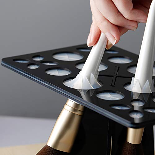 CHRUNONE 28 Hole Makeup Brush Drying Rack with Mat Keep Countertop Drying, Folding Makeup Brush Holder, Air Tree Tower Stand Organizer Comes with Mat