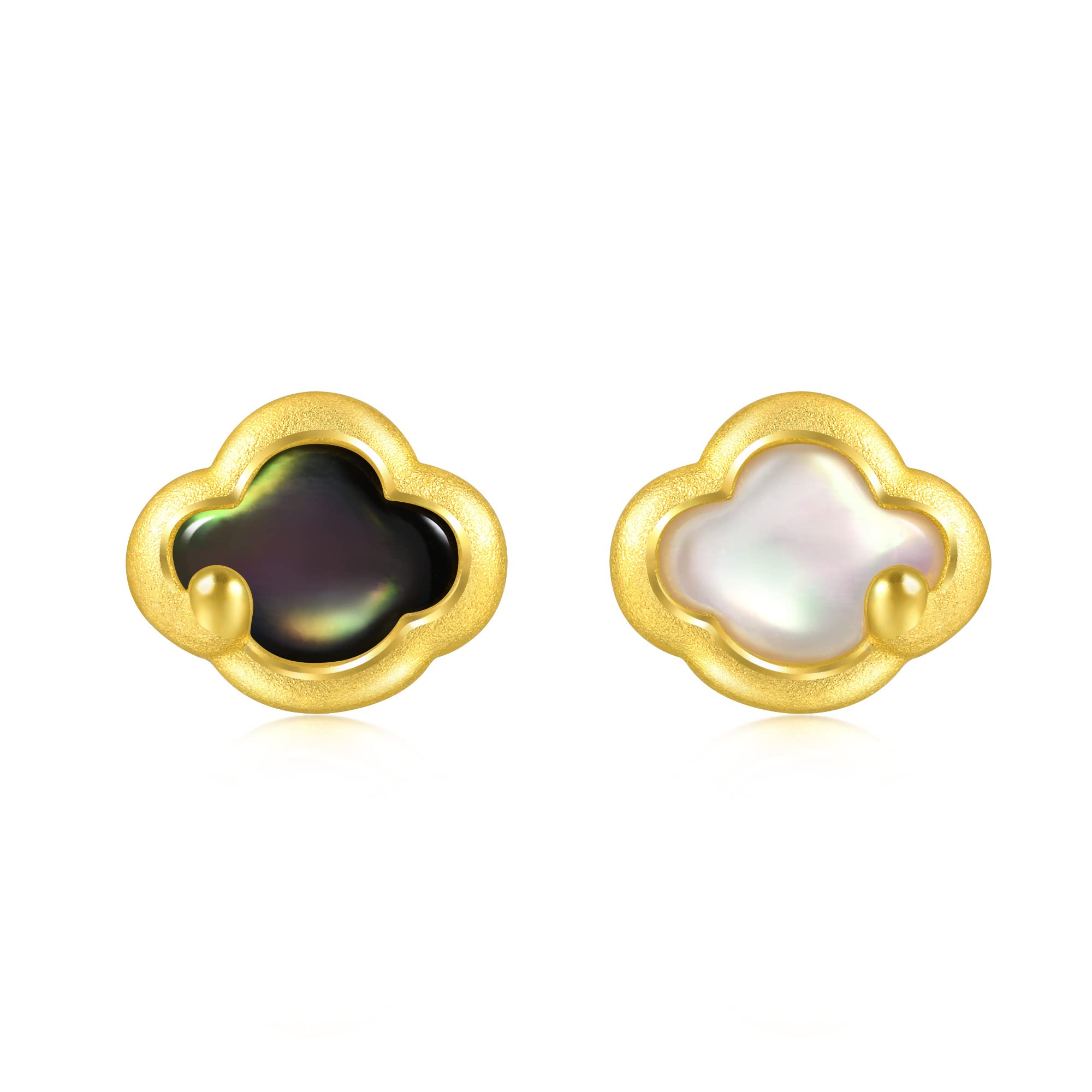 CHOW SANG SANG Cultural Blessings Daily Bliss 999 24K Solid Gold Lucky Ruyi Cloud with Mother of Pearl Stud Earrings for Women 92498E