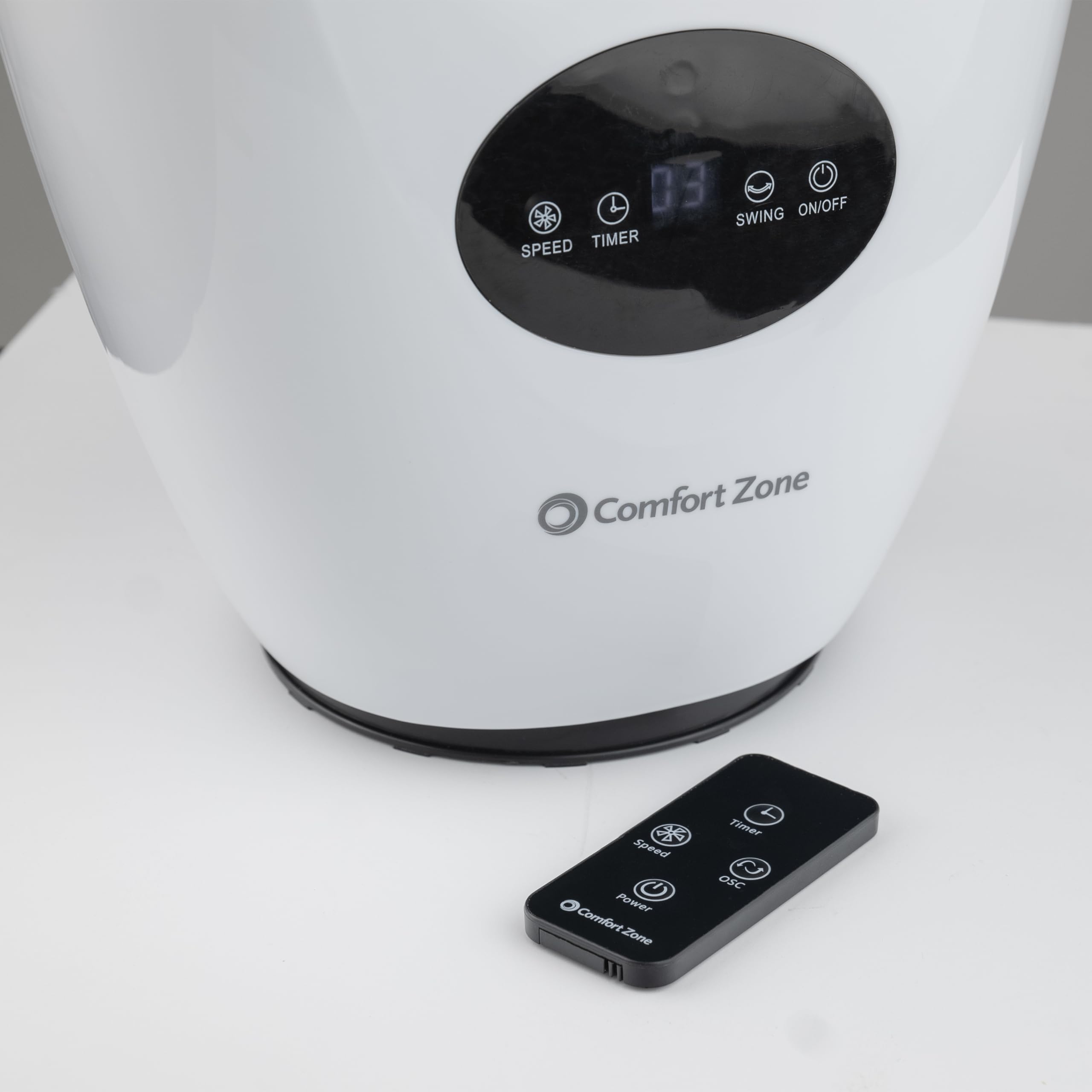 Comfort Zone Oscillating Bladeless Tower Fan with Remote Control, 28 inch, 3 Speed, 70 Degree Oscillation, Portable, 9-Hour Timer, LED Display, Ideal for Home, Bedroom, Dorm & Office, CZ12548