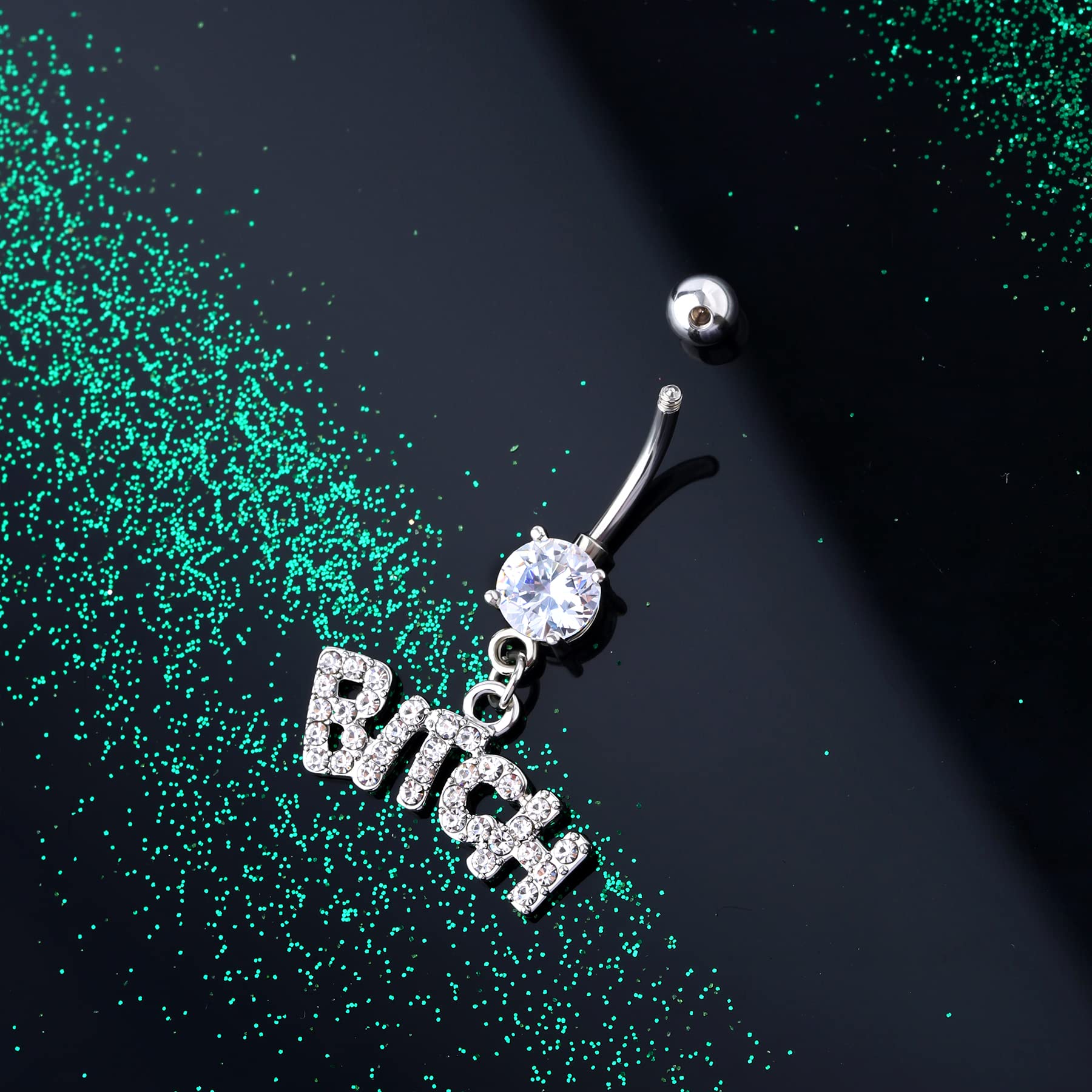COCHARM 14g Belly Button Rings Clear CZ Cute Dangle Belly Button Rings for Women Crystal Dangle Belly Ring Sparkling Belly Piercing