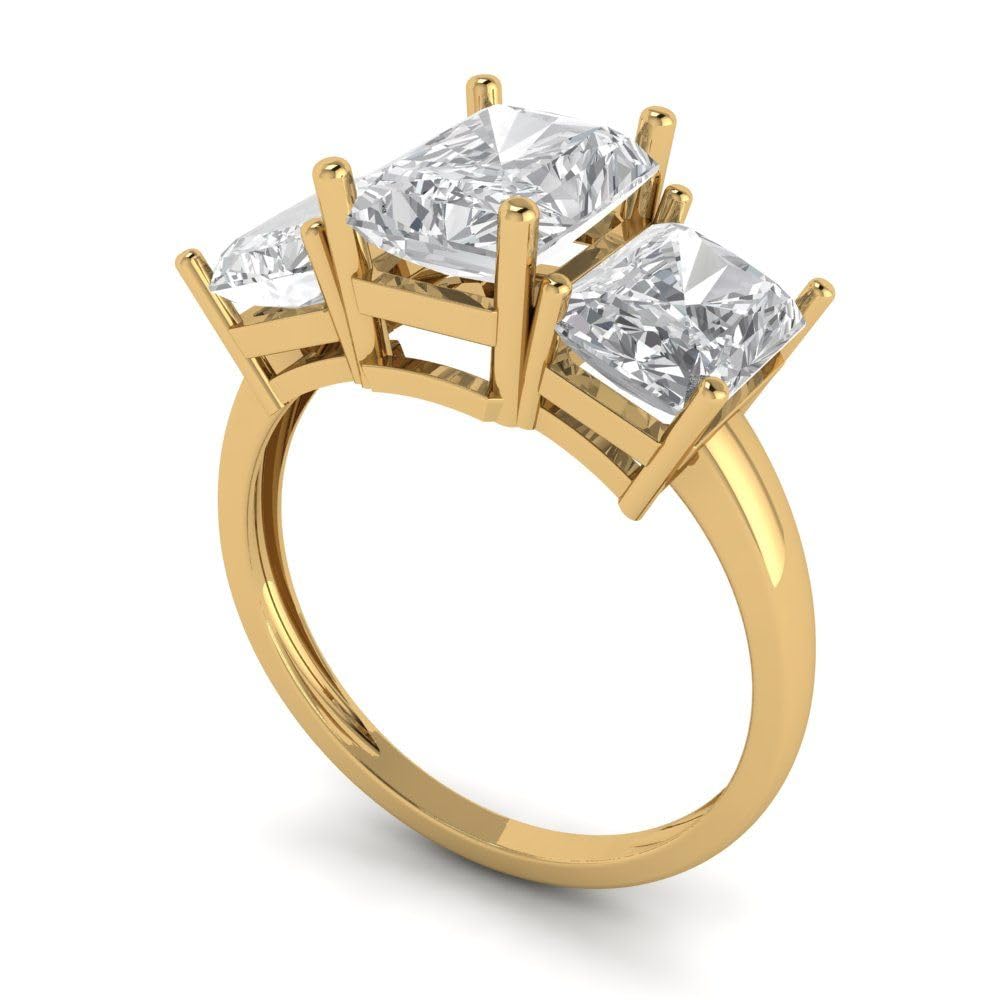 Clara Pucci 4.0 ct Emerald Cut 3 Stone Solitaire Moissanite Designer Anniversary Bridal Engagement Ring 14k yellow Gold