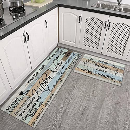 Znutrce Farmhouse Kitchen Mats for Floor Set of 2, Mats for Kitchen Floor, Comfort Standing Kitchen Rugs and Mat, Non-Slip Washable Rug, 17'' X 47'' + 17'' X 30''