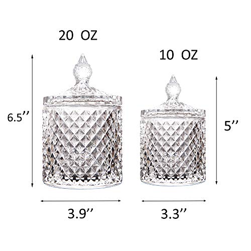 Maypink Crystal Diamond Faceted Jar with Crystal Lid,Suitable as A Candy Dish,Cookie Tin,Biscuit Barrel,Decorative Candy Jar Sugar Bowl (Crystal, Set of 2)