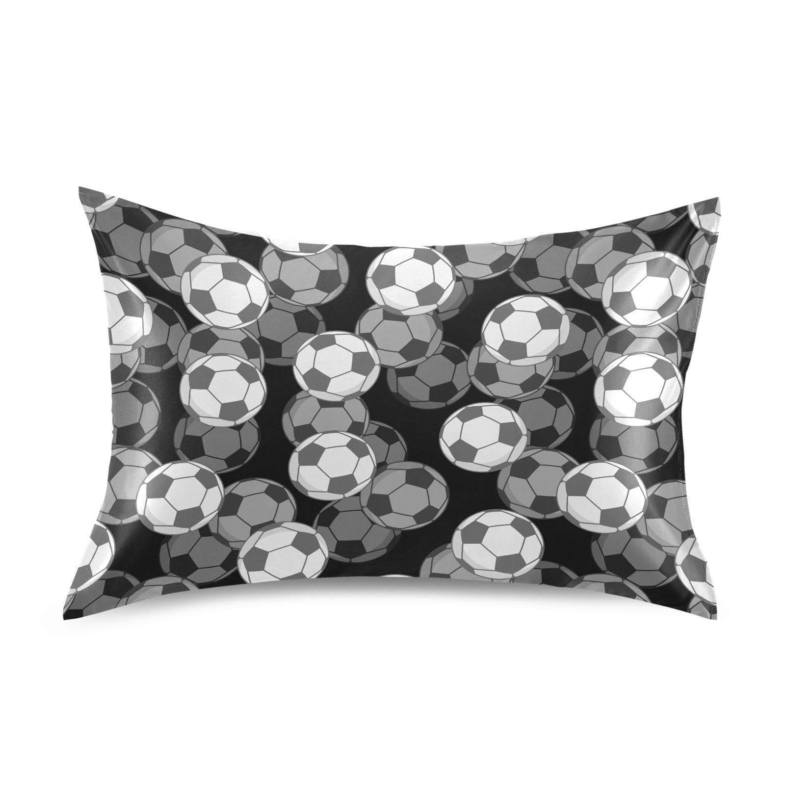Football Sports Soccer Pillow Covers Silk Pillowcase for Hair and Skin Soft Breathable Smooth Cooling Satin Pillowcase Standard Size Pillow Case for Bedroom Bed Women Boys Girls (20x26 Inch)
