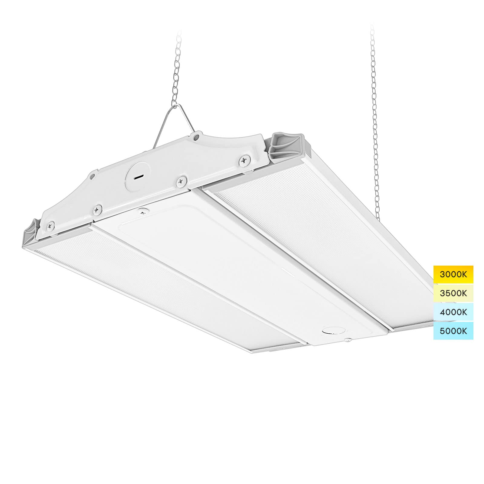 LUXRITE 14 Inch Linear High Bay LED Shop Lights, 80/110/150W Wattage Selectable, Up to 20500LM, 4CCT 3000K-5000K, Adjustable Tilt Hanging Shop Light, 0-10V Dimmable, 120-277V, UL - Warehouse Workshop
