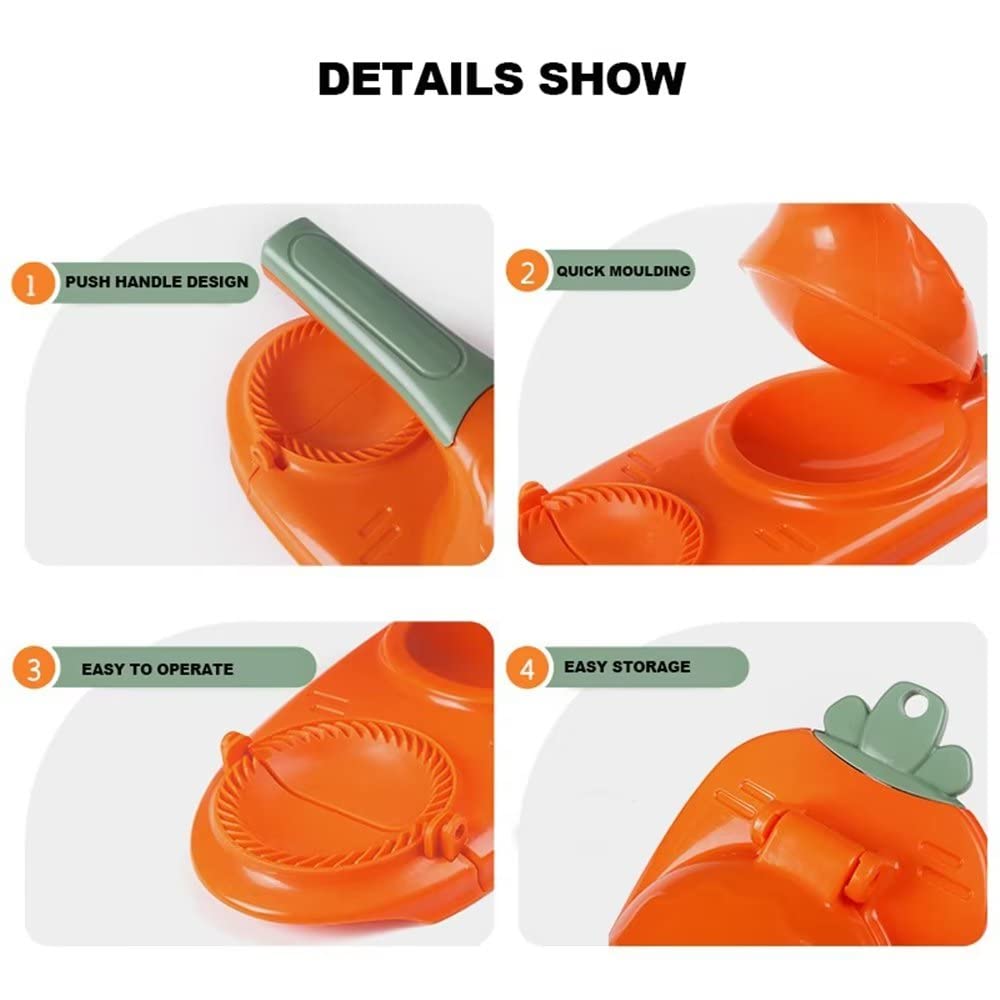 CORNICIONE 2 in 1 Portable Dumpling Maker,Cookie Press Machine,Multi-function DIY Manual Dumpling Press Molds Set,Suitable for Adults and Children(Orange)