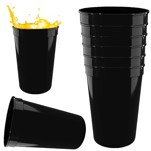 CSBD Stadium 12 oz. Plastic Cups, 10 Pack, Blank Reusable Drink Tumblers for Parties, Events, Marketing, Weddings, DIY Projects or BBQ Picnics, No BPA (Black)