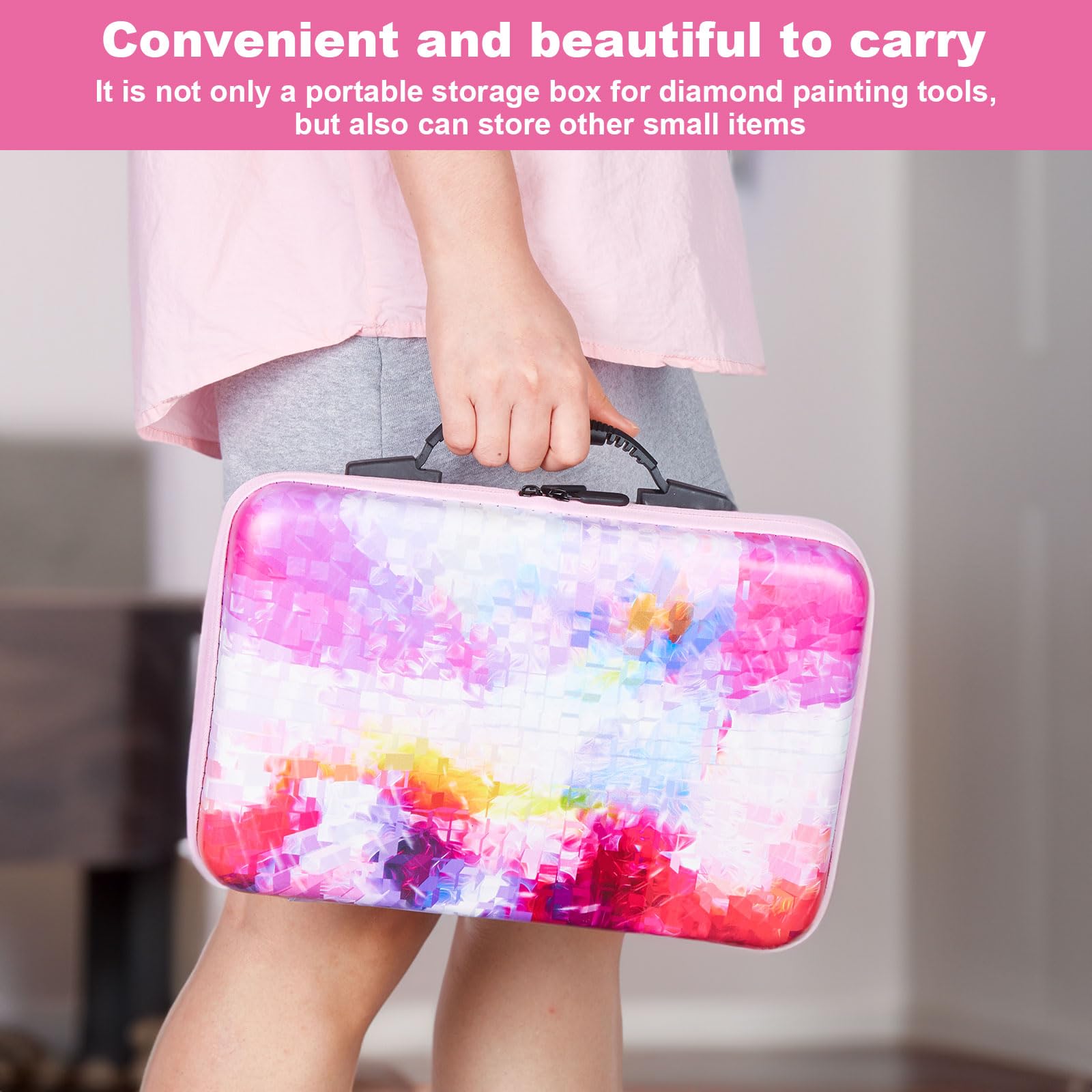 Fixm Diamond Painting Storage Container, 60 Slots Diamond Painting Accessories and Portable Diamond Painting Storage Box, Diamond Tool Set, Diamond Art Storage Box Jewelry Bead Storage Box - Pink