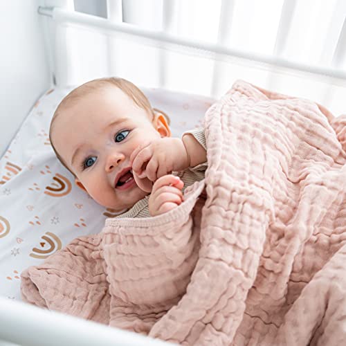Comfy Cubs Baby Muslin Blanket, Swaddle for Newborns and Toddlers, Large 40โ x 40โ Cover, 6-Layer Plush Softness for Infant Swaddling, Receiving, or Tummy Time, Shower Gift (Blush, Baby - Muslin)