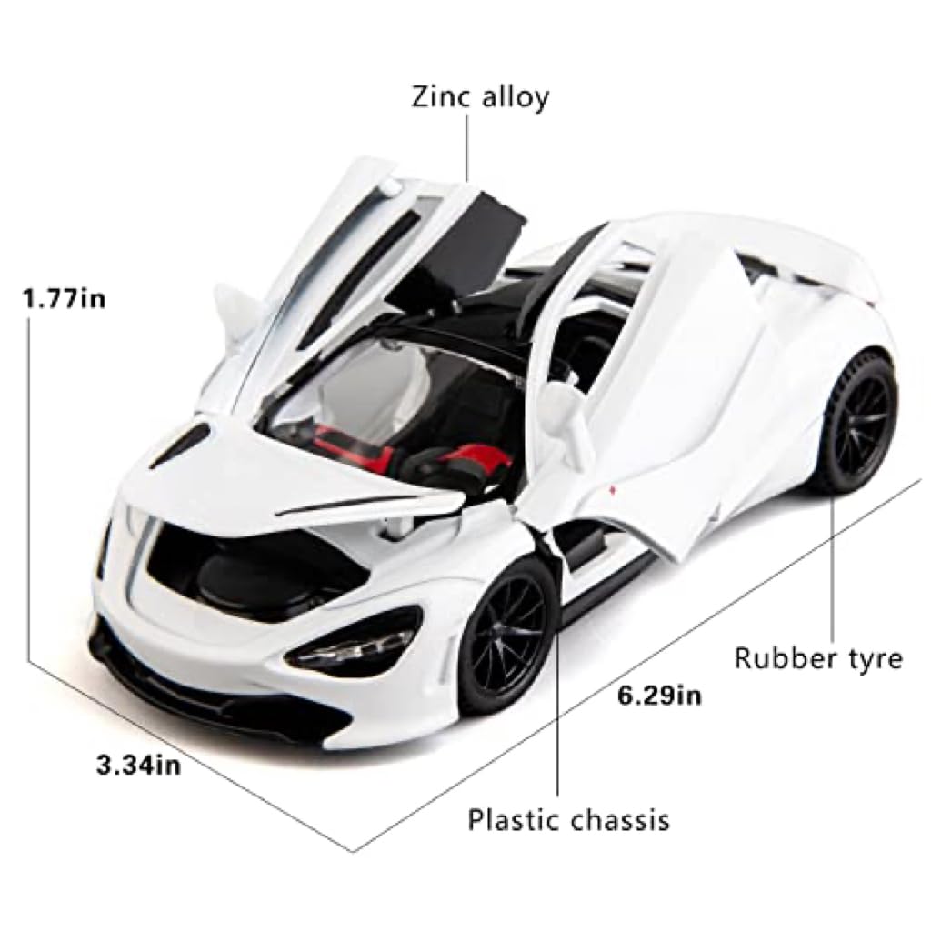 WAKAKAC Model Car 1/32 720S Zinc Alloy Diecast Pull Back Toy Car with Sound and Light, Toy Vehicle Door Can Be Opened Collectible Gift(White)