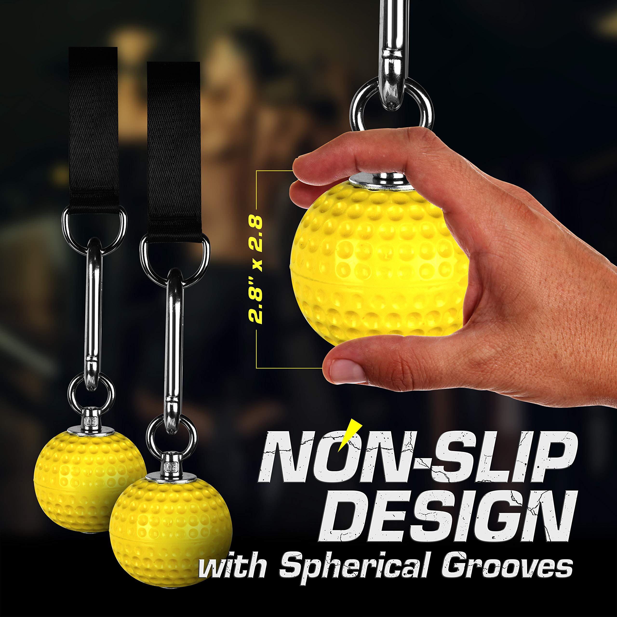 Climbing Pull Up Power Ball Set - Hold Grips with Strap - Non Slip Hand Grips Strength Trainer Grip Strength Targets Biceps Back Muscles Ideal for Fitness Workout Rock Climbing Pull Up Grips Ball