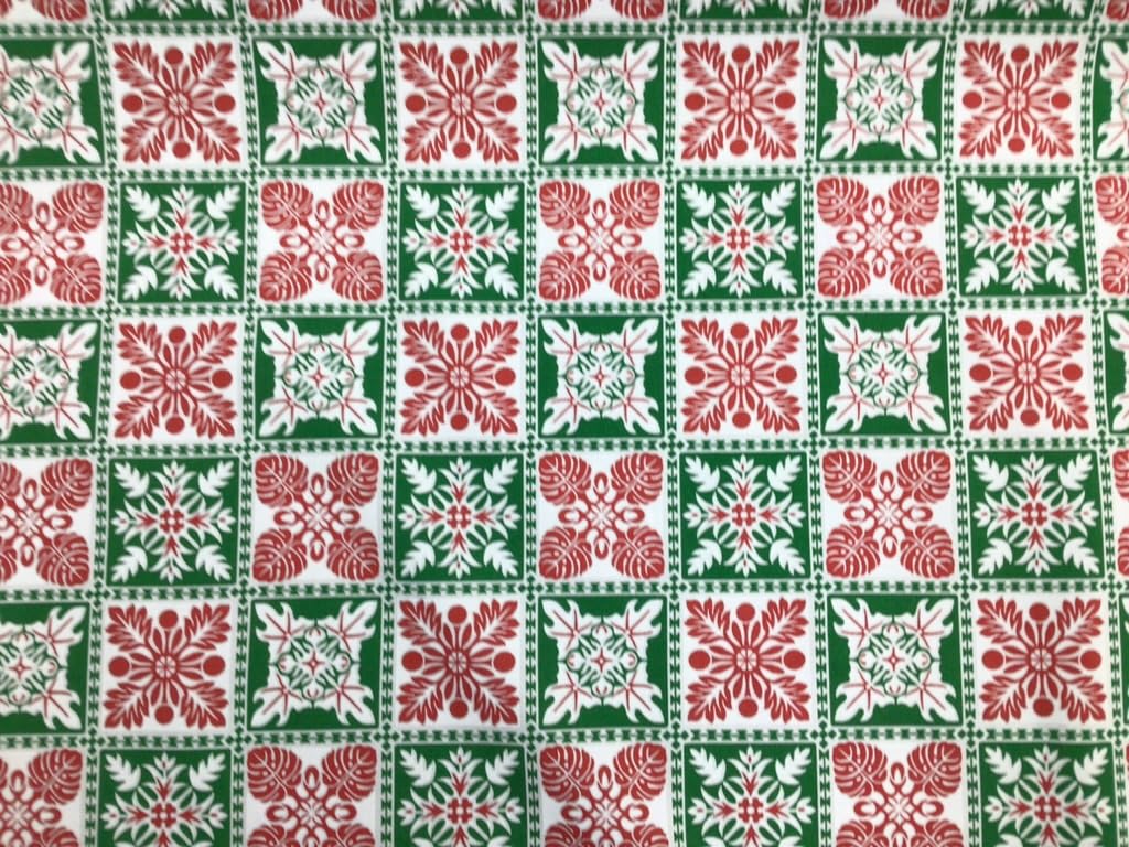 Hawaiian Quilt Design in Christmas Red & Green Small Quilt Design Hawaiian Print Fabric Sold by The Yard