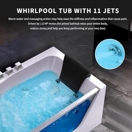Empava 67 in. Acrylic Alcove Whirlpool Bathtub - Hydromassage Rectangular Jetted Soaking Tub with Center Drain - Waterfall Faucet