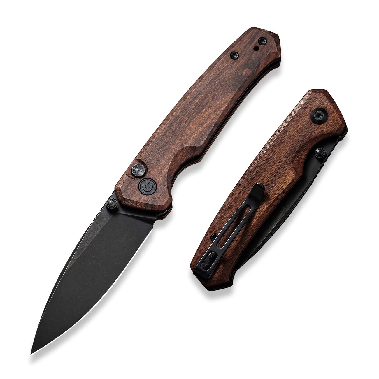 CIVIVI Altus Pocket Folding Knife with Button Lock and Thumb Stud Opener, 2.97" Nitro-V Black Stonewashed Blade Cuibourtia Wood Handle C20076-3