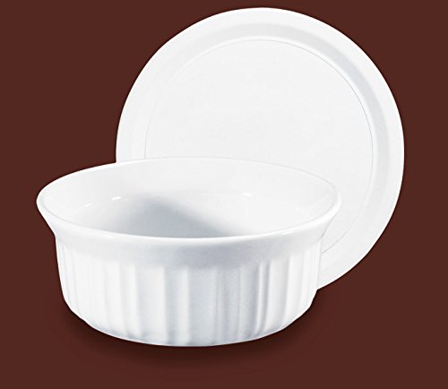 CorningWare French White Pop-Ins 16-Ounce Round Dish with Plastic Cover, Pack of 2 Dishes