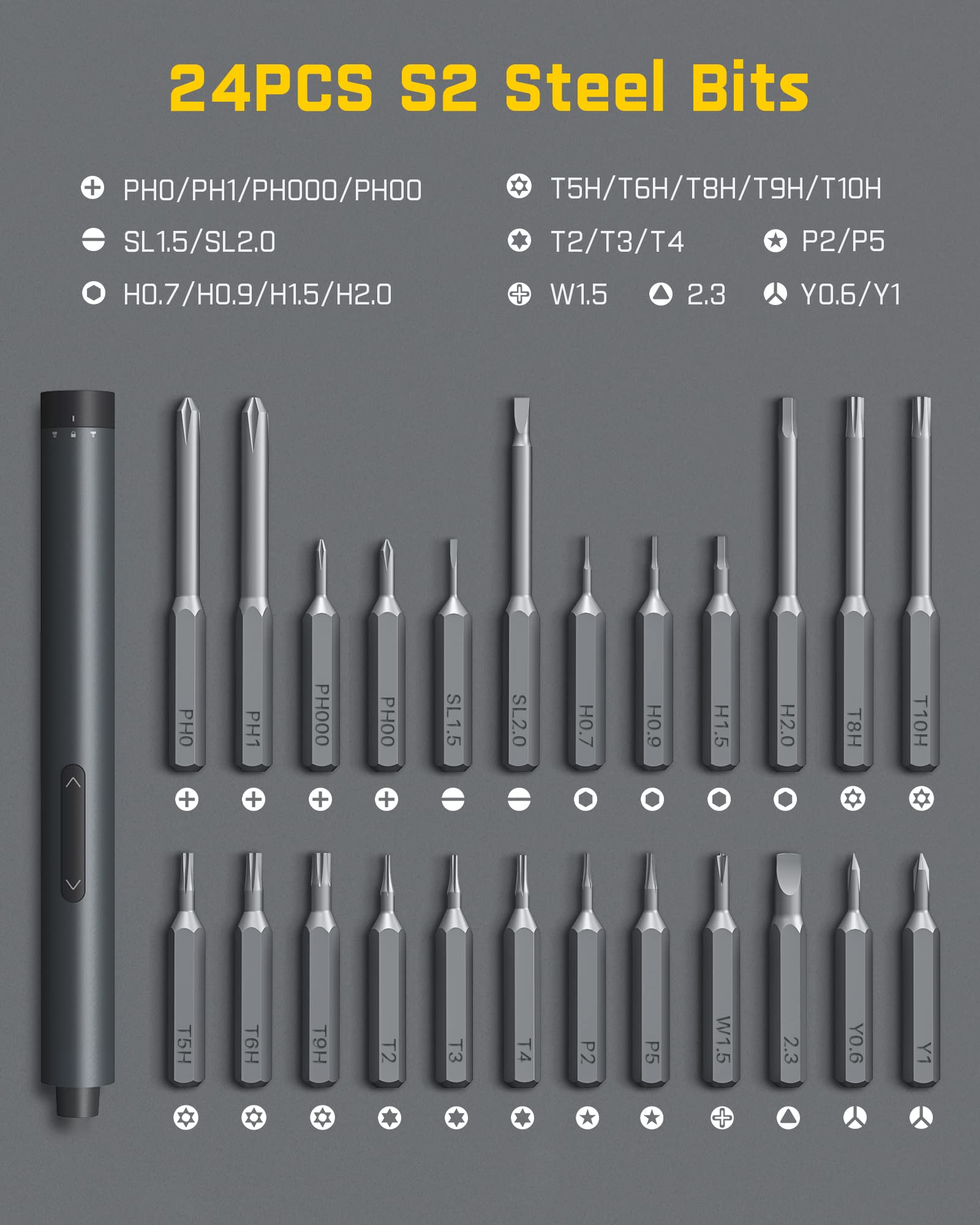 Fanttik E1 Pro 3.7V Mini Electric Screwdriver, Precision Screwdriver Set with 24 Magnetic Bits, Max. 3 N.m, Magnetic Storage, 5/32''Hex, Repair Tool Set for Phone Camera Laptop Watch