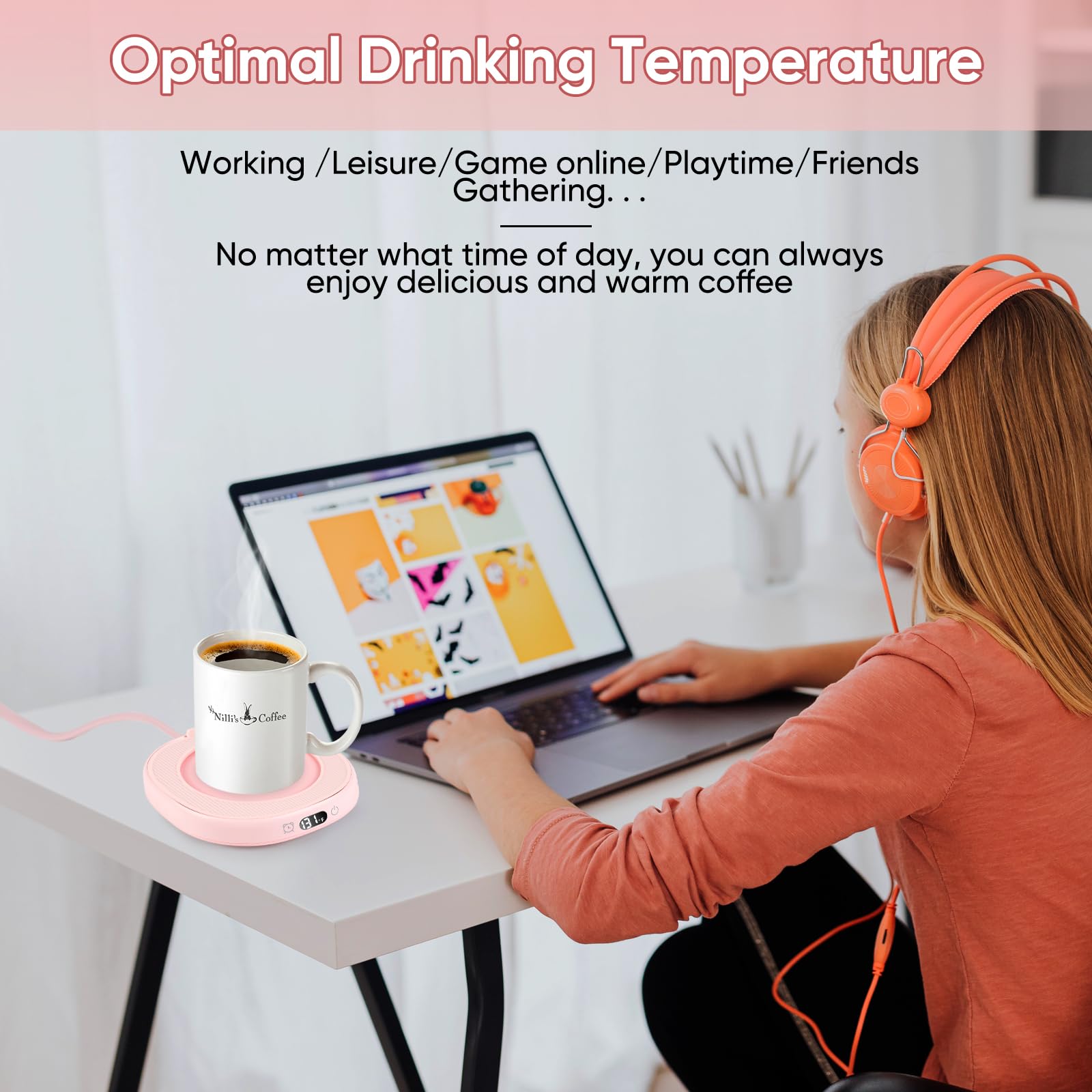 Coffee Mug Warmer, SAINSWIN Smart Coffee Cup Warmer for Desk with Settable Heat Preservation Time,Electric Beverage Warmer with TEM/TIME Display for Coffee, Milk, Tea and Hot Chocolate (Up to 149β)
