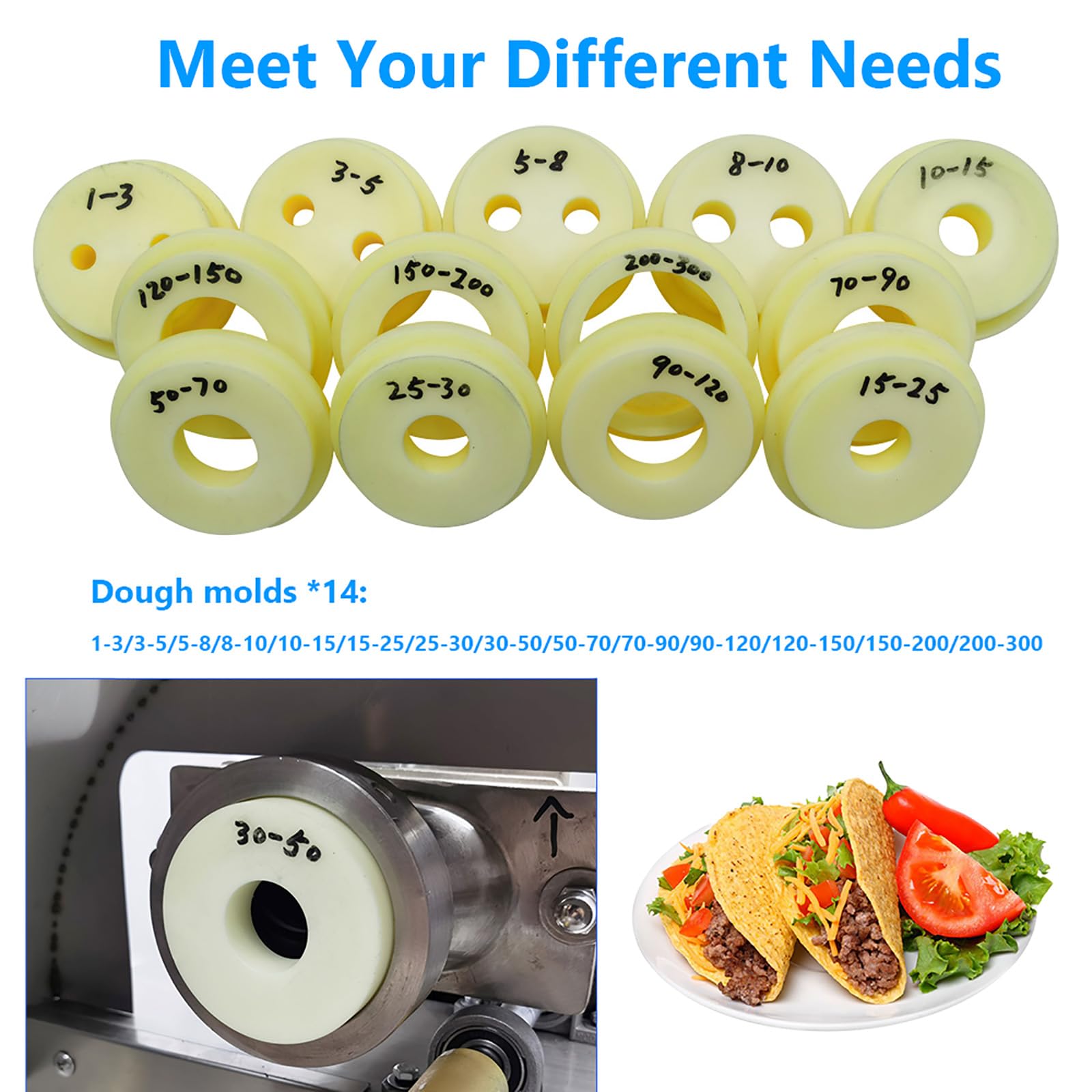 INTBUYING Electric Dough Divider Cutter Machine 1g-300g Small Dough Dividing Dough Lump Spacer Dough Quantitative Partition Machine Stainless Steel Dough Ball Maker Adjustable Speed with 14 Dies 110V