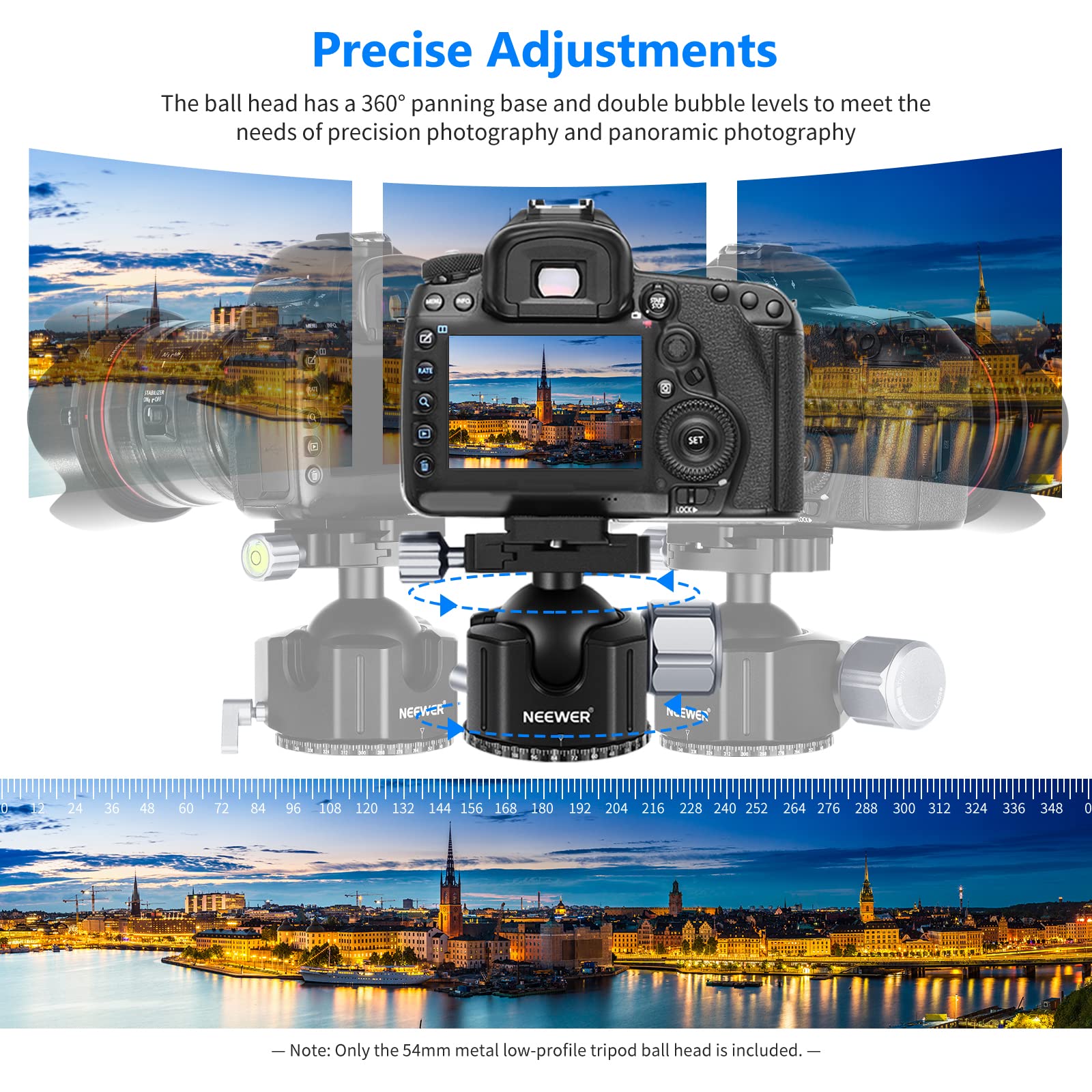 Neewer Low Profile DSLR Camera Tripod Ball Head, 54mm All Metal Panoramic Camera Mount Tripod Head with 1/4” Quick Release Plate for DSLR Camera/Camcorder, Tripod, Monopod, Slider, Max Load 77lb/35kg