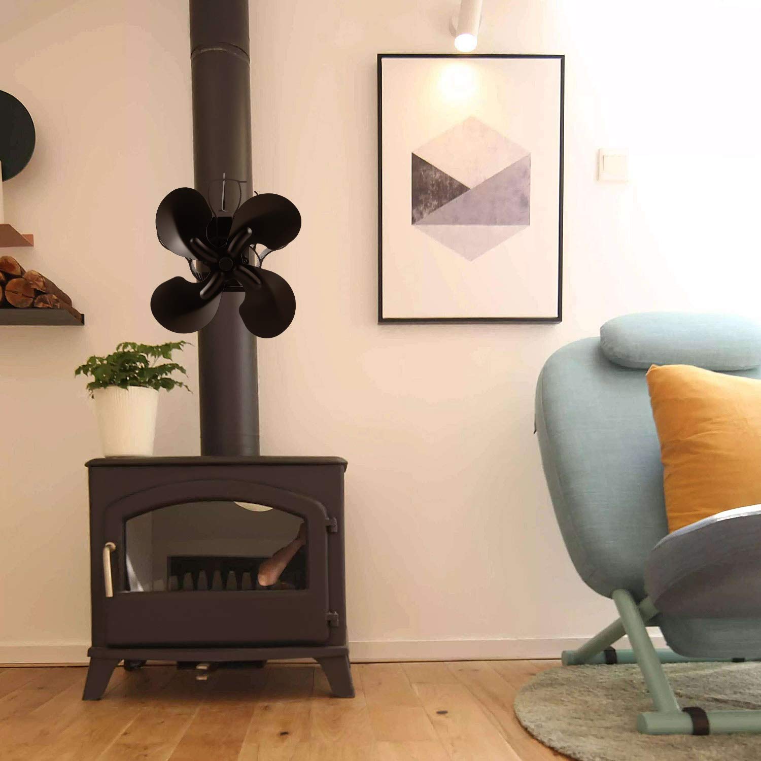 CoutureBridal Heat Powered 4 Blades Stove Fan,Silent Flue Pipe Fireplace Fan, Eco-Friendly on Chimney for Wood Log Burner Fireplace