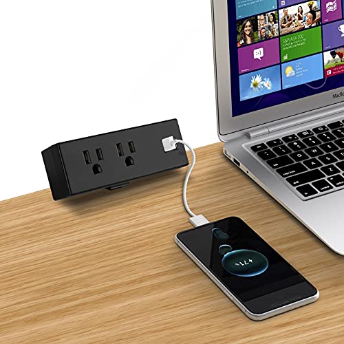 Desk Clamp Power Strip with USB Ports Desktop Mounted Power Outlets Table Edge Power Charging Station 6.56 FT Extension Power Cord for Home Office Conference UL/ETL Certificated