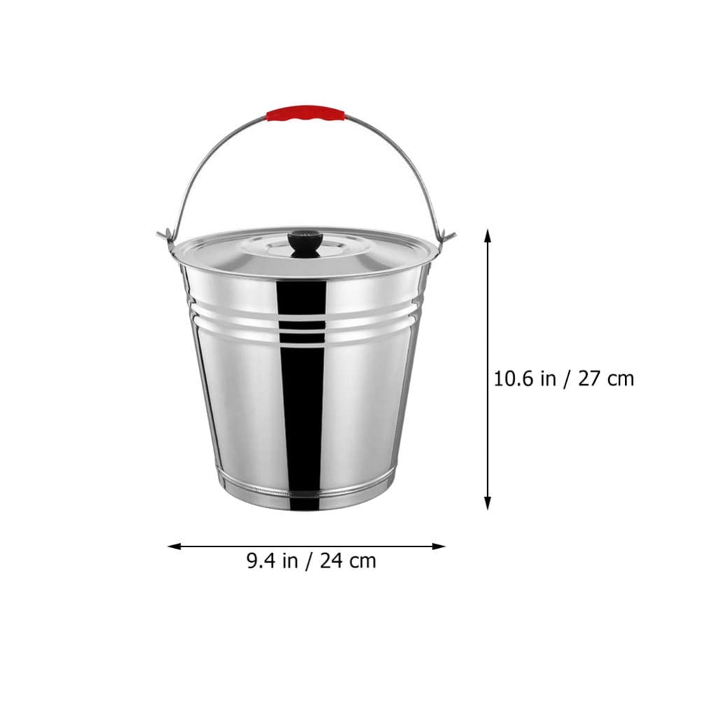 GANAZONO Ash Bucket with Lid Stainless Steel Water Pail Small Trash Can Fireplace Metal Bucket for Hearth Fire Pit Wood Burning Stove Grill Silver 8L