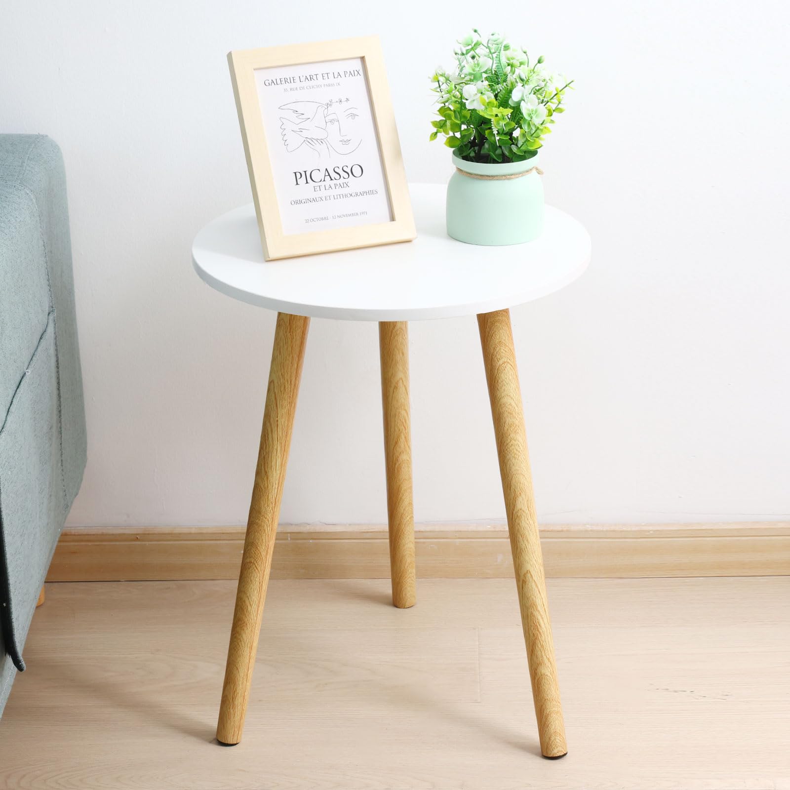 Fixwal Small Side Table, Round White Side Table for Living Room Decor, Modern Nightstand for Small Space, Coffee Table for Living Room Bedroom Balcony Office, Tool Free Assembly